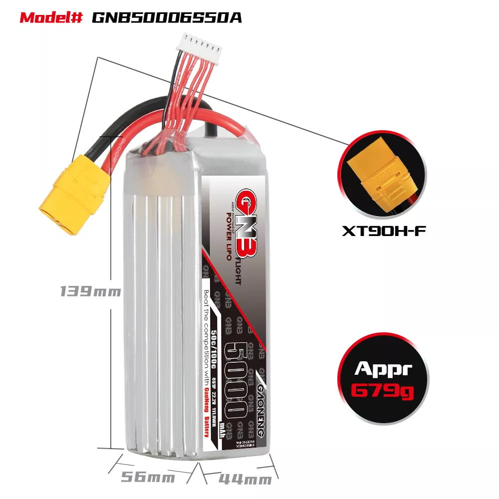 GNB 5000mAh 6S1P 22.2V 50C Lipo Battery